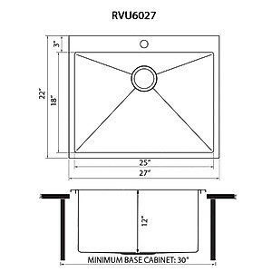 Ruvati Topmount Laundry Utility Sink 27 x 22 x 12 inch Rounded Corners Deep 16 Gauge Stainless Steel - RVU6027