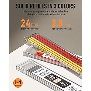 Nicpro 2Pack Carpenter Pencil with Sharpener, Mechanical Carpenter Pencils with 26 Refills (Red, Black, Yellow), Deep Hole Marker Construction Heavy Duty Woodworking Pencils for Architect