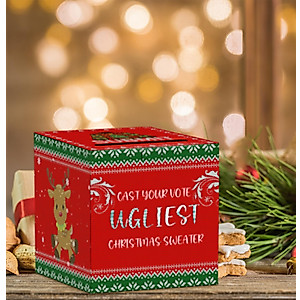 HEIPINIUYE Ugly Sweater Contest Ballot Box Voting Box for Christmas New Year Party Supplies Ugly Christmas Sweater Ballot Box