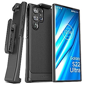 Encased Thin Armor Designed for Samsung Galaxy S22 Ultra Belt Clip Case, Slim Fit Phone Case with Holster (Matte Black)
