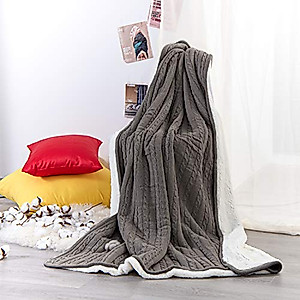 NTBAY Cotton Oversize Cable Knit Sherpa Twin Blanket for Couch (60"x80"), Soft Warm Fleece Knitted Throw for Bed, Sofa, Chair - Extra Cozy, Machine Washable, Comfortable Home Decor, Grey