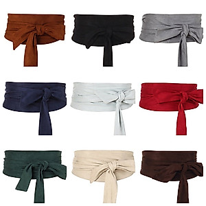 Aecibzo Women's Bowknot Self Tie Wrap Around Obi Waist Band Cinch Boho Waist Belt (Black)