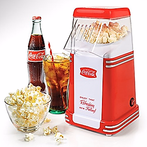Coca-Cola Hot-Air Electric Popcorn Maker, 8 Cups, Healthy Oil Free Popcorn with Measuring Scoop, Coke Red & White