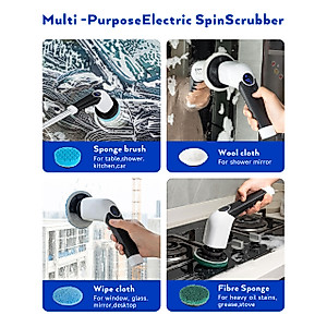 cllis Electric Spin Scrubber, Shower Scrubber with Long Handle & 8 Replaceable Brush Heads, 3 Speeds Cleaning Brush Power Scrubber, Adjustable Extension Handle Spin Brush for Cleaning Bathroom,Tub