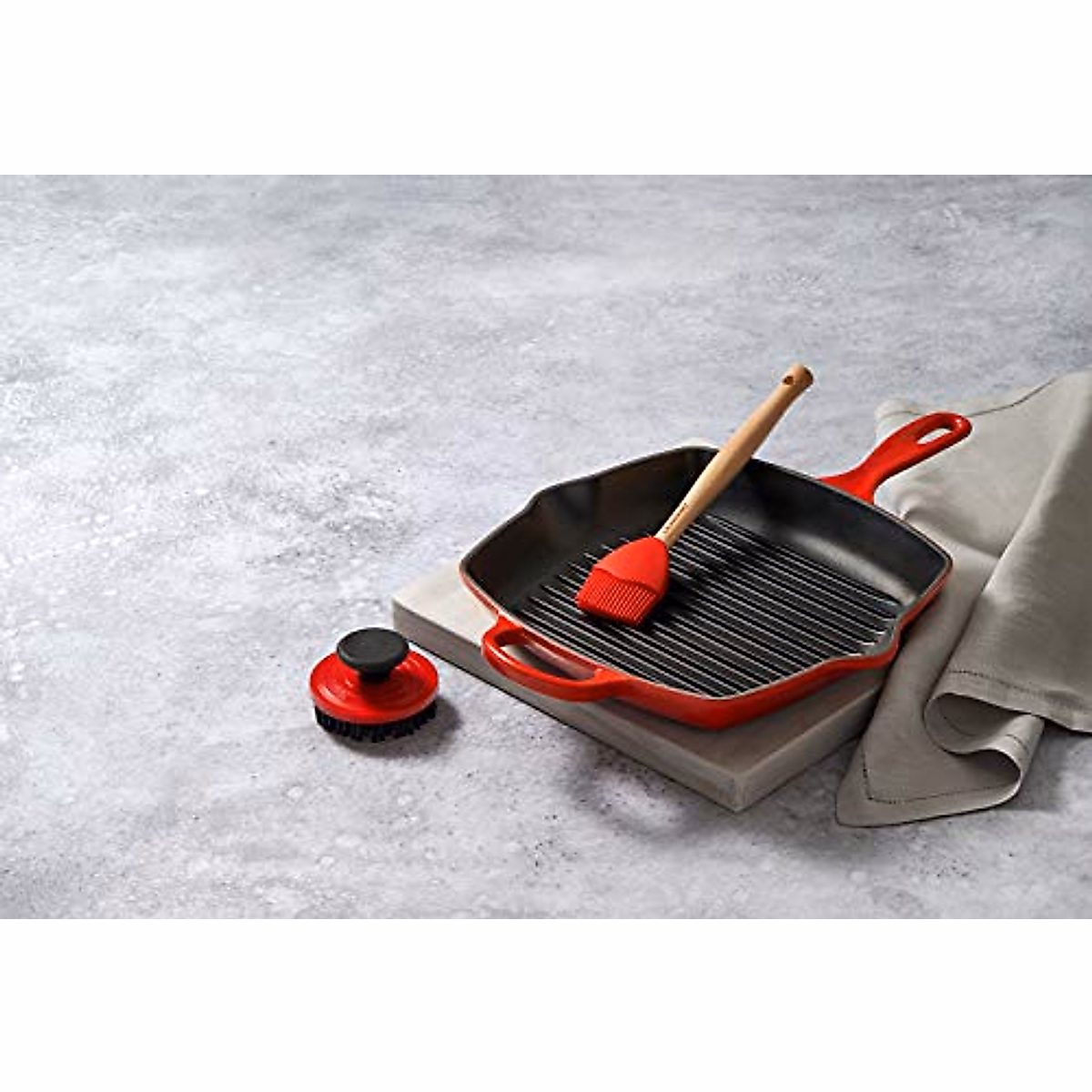 Le Creuset Enameled Cast Iron Signature Square Skillet Grill, 10.25", Cerise