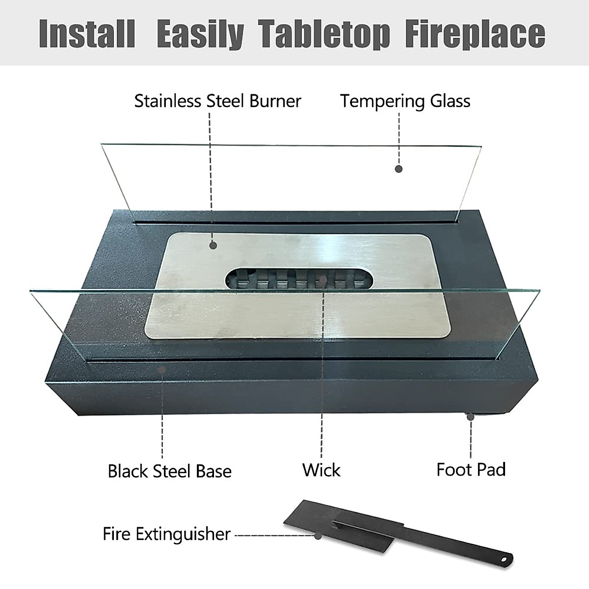 Orqihod Outdoor Tabletop Fire Pit Protable Tabletop Fireplace for Indoor Outdoor, Smokeless, Odorless, Black, 13.8x7x5.7in