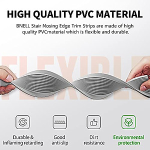 Bnell Vinyl Floor Transition Strips&Waterproof Stair Nosing Edge Trim Strips-Self Adhesive,Stair Edge Anti-Slip Treads&Floor Threshold Strips for Indoor and Outdoor Stairs or Thresholds（GR_1M）