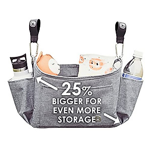Diono Buggy Buddy XL Universal Stroller Organizer with Cup Holders, Secure Attachment, Zippered Pockets, Safe & Secure, Gray