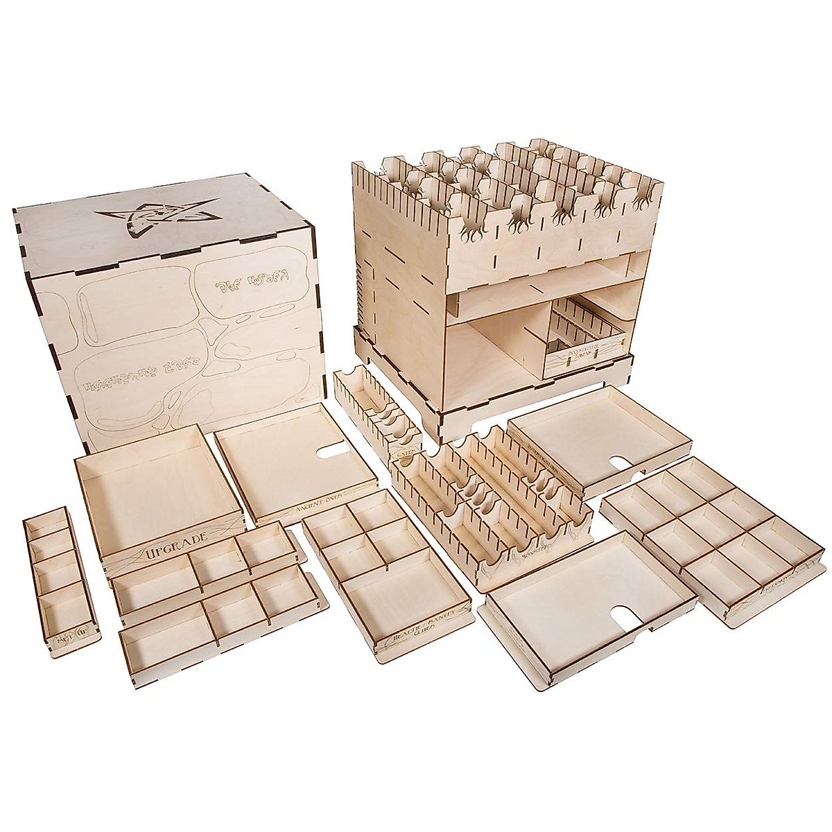 The Broken Token Arkham Horror 2nd Edition Compatible Game Crate - Wooden Storage Box with Multiple Trays and Dividers
