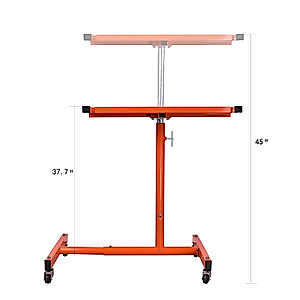 Eisen Mechanics Rolling Work Table, Adjustable Mobile Tray Table for Shop, Garage, DIY. Tool Tray Cable With Wheels. 220 lb. Capacity, orange
