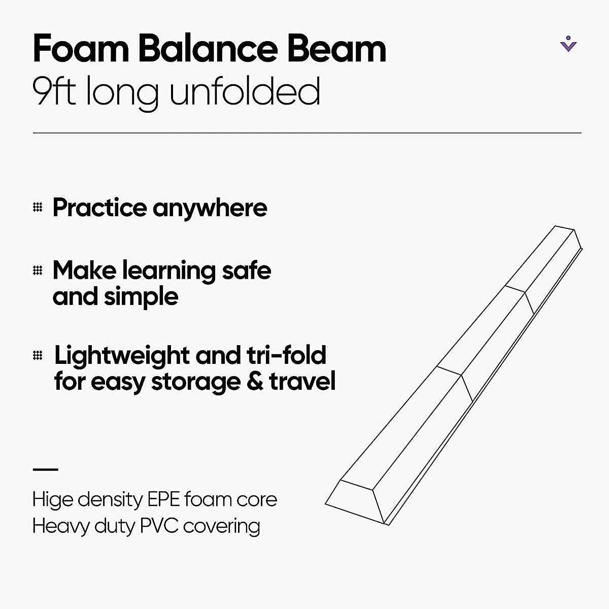 Oteymart 9FT Folding Balance Beam Extra Firm Foam Floor Gymnastic Beam Anti-Slip Base Equipment for Home Training, Kids, Adults