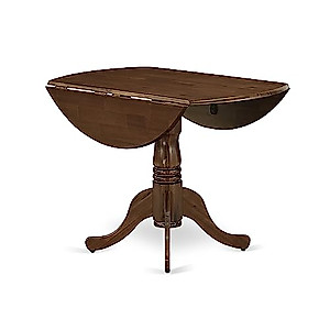 East West Furniture DLEL3-AWA-05 3 Piece Kitchen Table & Chairs Set Consist of a Round Dining Table with Dropleaf and 2 Upholstered Parson Chairs, 42x42 Inch, Antique Walnut