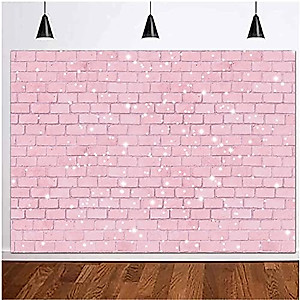 Retro Pink Glitter Brick Wall Photography Backdrop Girl Happy Birthday Party Photo Background Baby Shower Bridal Shower Wedding Newborn Banner Cake Table Decorations Photo Booth Props 7x5ft