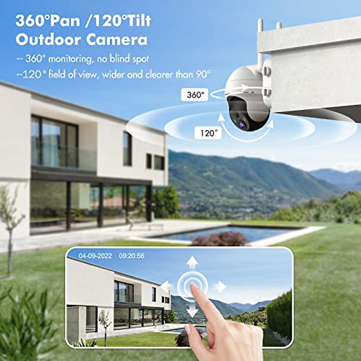 ZUMIMALL Security Cameras Wireless Outdoor, 2K 360° PTZ Outdoor Camera Wireless, Solar Security Cameras for Home, Spotlight & Siren/2.4G WiFi/3MP Color Night vision/2-Way Talk/PIR Detection/SD/Cloud