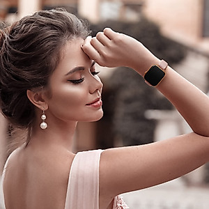 SICCIDEN Slim Stretchy Bands Compatible with Apple Watch Band 42mm 41mm 40mm 38mm, Women Elastics Nylon Thin Strap for iWatch SE2 SE Series 10 9 8 7 6 5 4 3 2 1 (Pink Sand/Rose Gold)