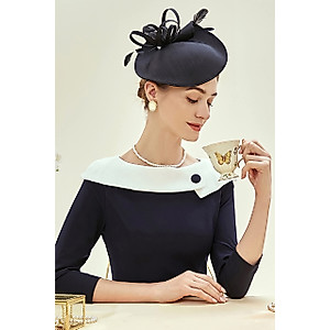 BABEYOND Derby Hats for Women - Fascinators Tea Party Hats Headband Wide Brim Fascinator Wedding Cocktail Feathers Headwear