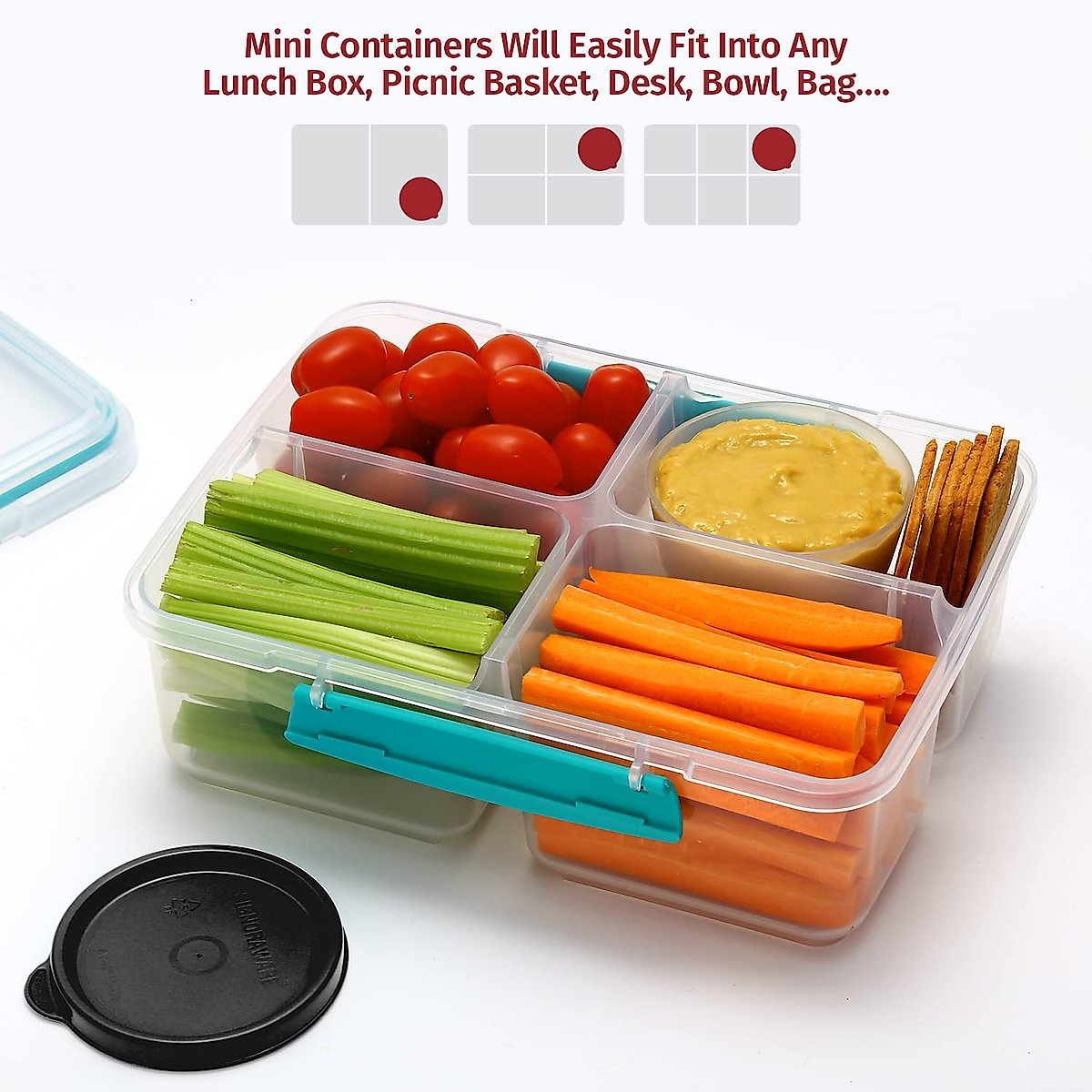 Condiment Cups Containers with Lids- 4 pk. 2.3 oz.Salad Dressing Container to go Small Food Storage Containers with Lids- Sauce Cups Leak proof Reusable Plastic BPA free for Lunch Box Picnic Travel