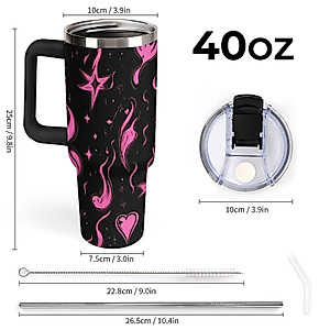 Y2K Flames Hearts Stars 40oz Water Bottle Double Wall Insulated Tumbler with Handle Leakproof Travel Mug Black-style