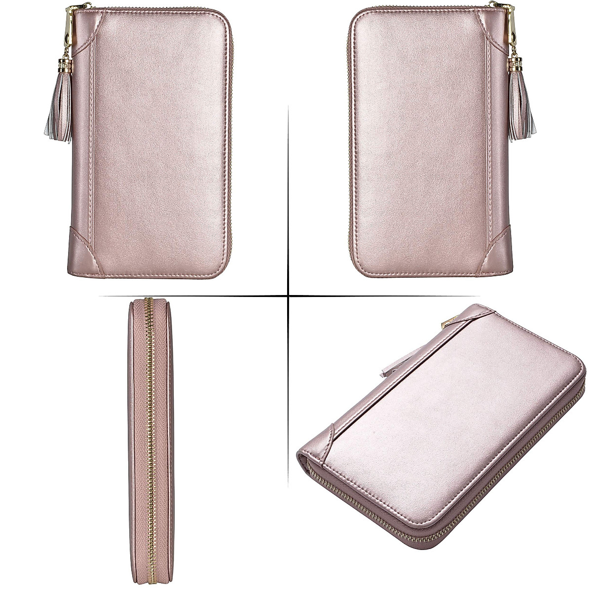 Easyoulife Credit Card Holder Wallet Womens Zipper Leather Case Purse RFID Blocking (Rose Gold)