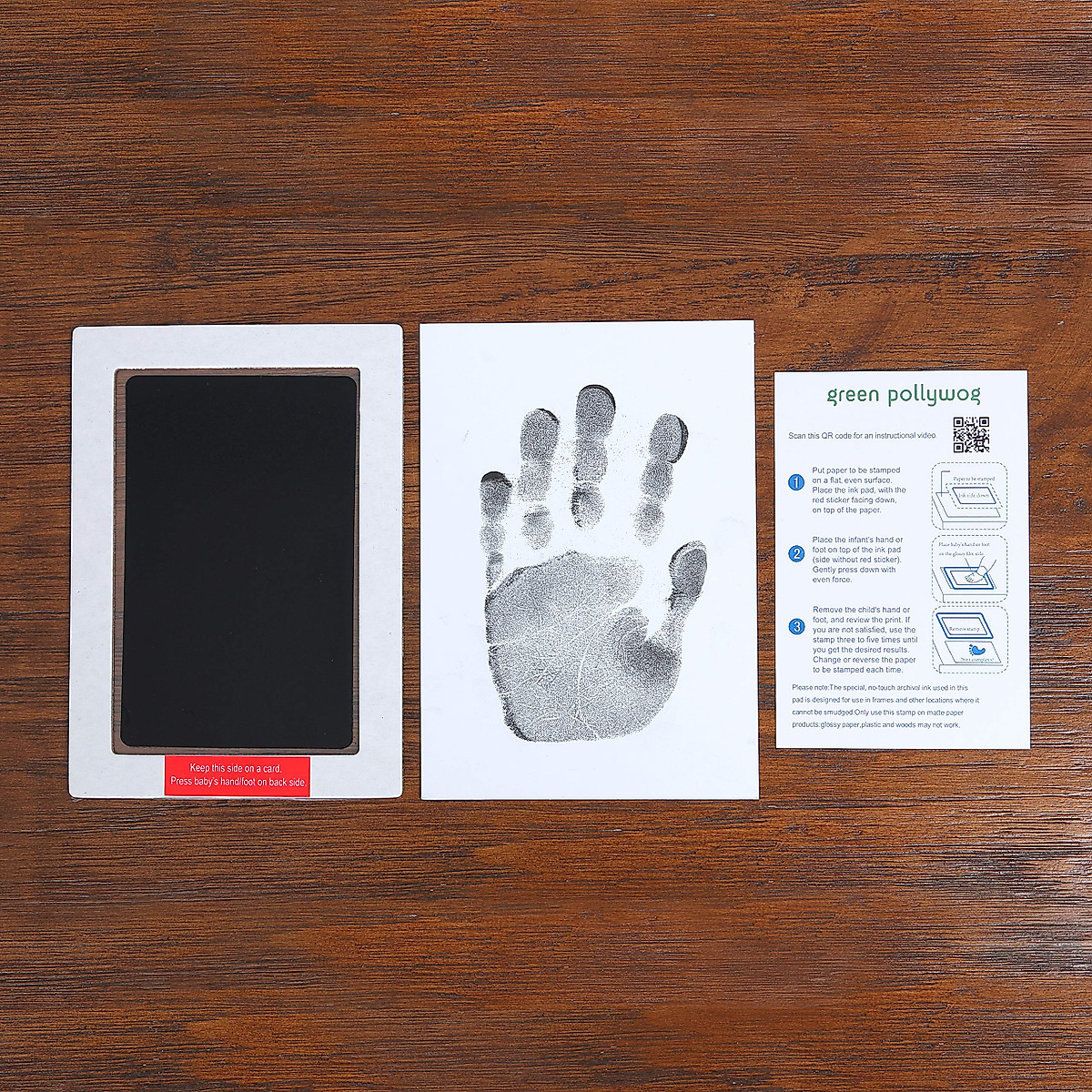 Green Pollywog | Clean Touch Inkless Ink Pad | Non-Toxic, Extra-Large | Baby Footprint Kit | Handprint Kit | Baby Safe Ink | Newborn Footprint Kit | Baby Ink Pad | Paw Print Stamp Pad for Dogs