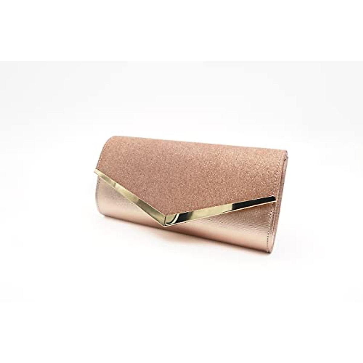 OOTD LAND Classic Women Evening Bags Envelope Clutch Purses with Chain Strap (Rose Gold)