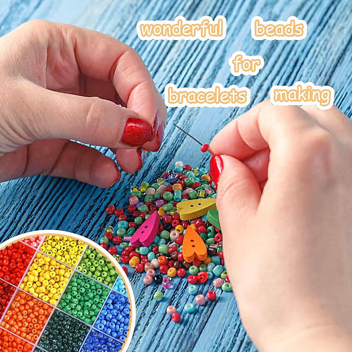 Efivs Arts Glass Seed Beads for Bracelet Making Kit, 24 Colors 6/0 4mm Small Pony Beads Multicolor Beading Beads with Container Box for Jewelry Making - Approx 6000pcs