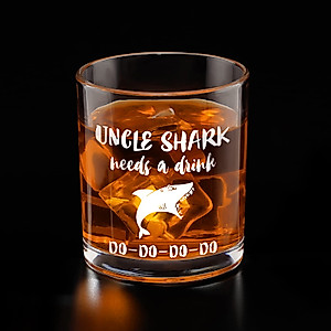 DAZLUTE Uncle Gifts from Niece, Funny Uncle Shark Whiskey Glass, Father’s Day Gifts Birthday Present Christmas Gifts for uncle Brother Cousin, 10Oz Old Fashioned Glass