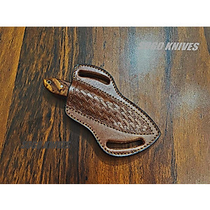 SOGO KNIVES Leather Knife Sheath for Belt, Slanted Pancake Sheath, Tooled Leather Sheath, Beautiful Cow Boy 3 to 5 inches Skinner Knife Leather Cover 100% Real Leather (Brown)