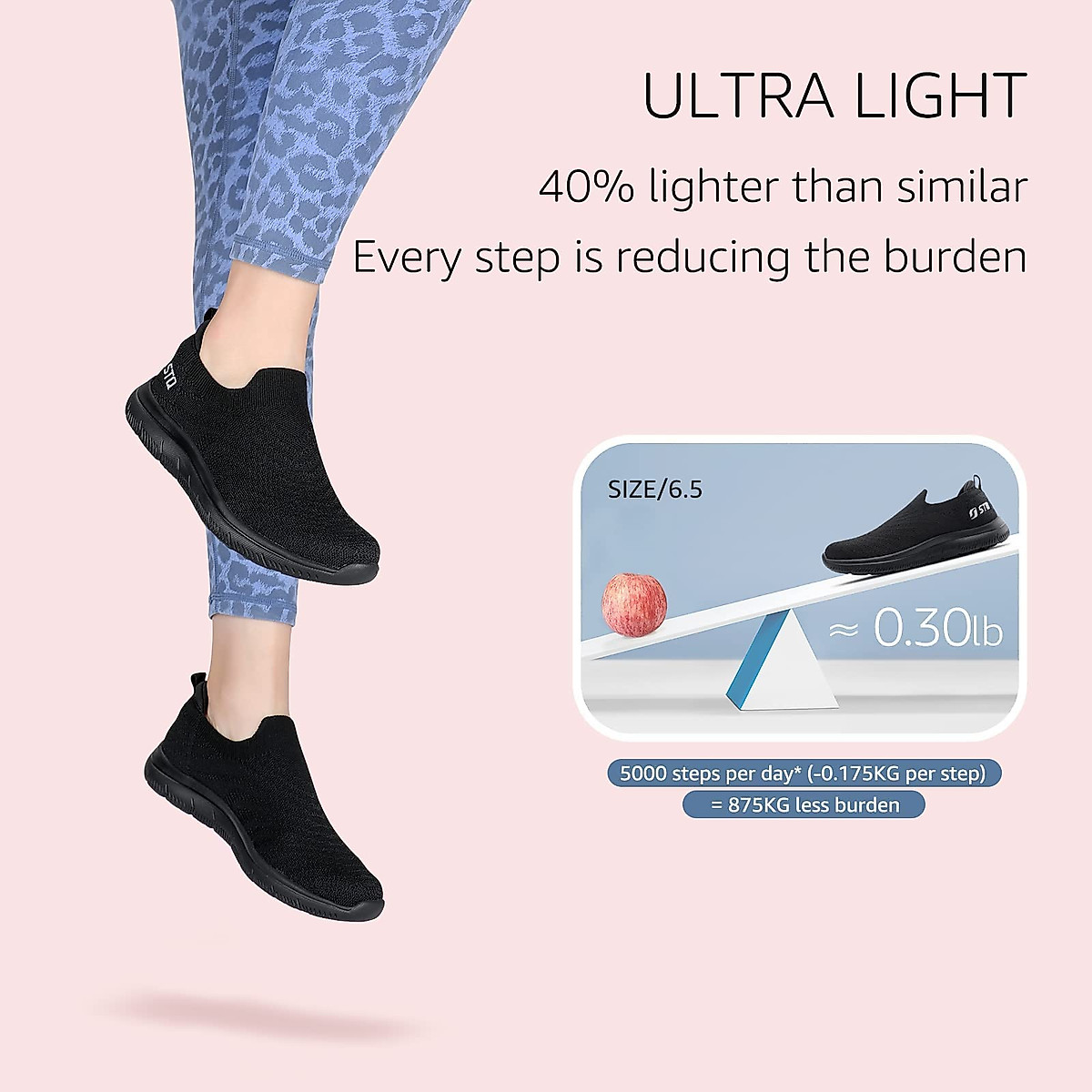 STQ Slip on Walking Shoes for Women Comfortable Nurse Work Shoes Memory Foam Sneakers with Arch Support All Black US 8.5