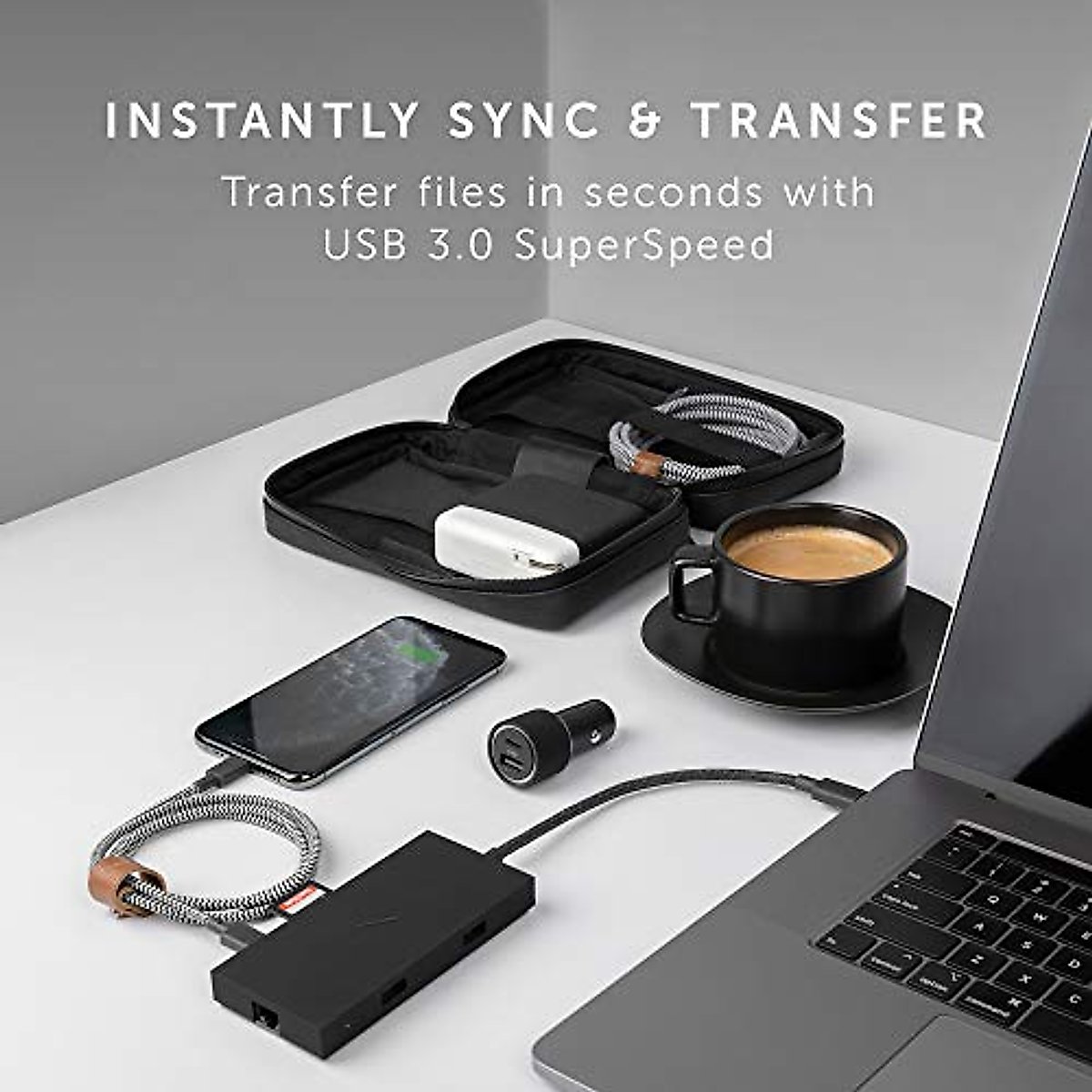 Native Union Type-C Smart Hub – 7-in-1 Adapter with 2 USB 3.0, USB-C Power Delivery, 4K@30Hz HDMI, Micro SD, SD Card Reader, Ethernet Port – Comptabile with MacBook Pro, MacBook Air, Microsoft Surface