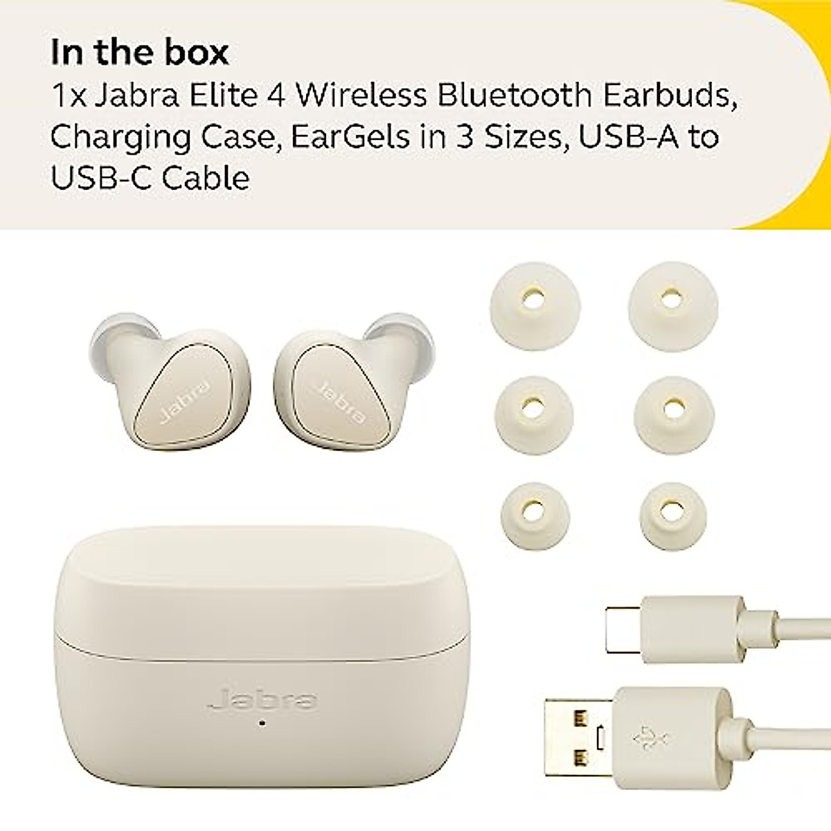Jabra Elite 4 True Wireless Earbuds - Active Noise Cancelling Headphones - Discreet & Comfortable Bluetooth Earphones, Laptop, iOS and Android Compatible - Light Beige