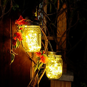 8 Pack Mason Jar Solar Lights, OxyLED 40 LED Fairy Lights Solar Powered with Jars and Hangers, Waterproof Hanging Solar Lights Outdoor, Decorative Solar Lanterns for Home Garden Patio Party Wedding