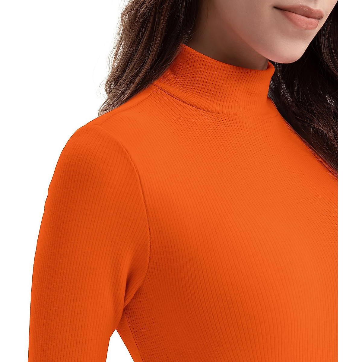 Zengjo Long Sleeve Mock Neck Tops for Women (Orange,L)
