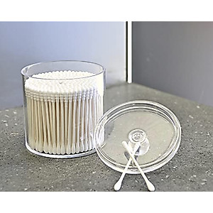 DAPOWER 20-Ounce Qtip Holder Storage Canister Set of 2, Clear Plastic Apothecary Jar with Lid, Bathroom Makeup Organizer for Cotton Ball, Cotton Swab, Pads, Powder Puffs (2)
