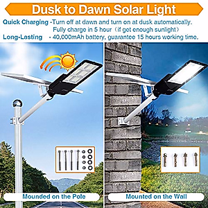 WisHomee 800W LED Solar Street Lights, Outdoor Dusk to Dawn Pole Light with Remote Control, Waterproof, Ideal for Parking Lot, Stadium, Yard, Garage and Garden (Cool White)