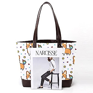 Welsh Corgi Unicorn Star Heart Tote Bags Large Leather canvas Purses and Handbags for Women Top Handle Shoulder Satchel Hobo Bags