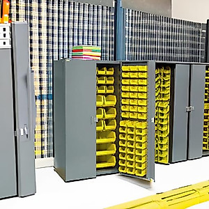 Global Industrial Bin Cabinet with 132 Yellow Bins, 38x24x72, Assembled