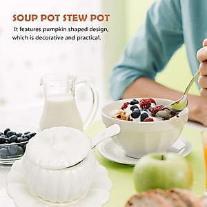 DOITOOL 1 Set Pumpkin Soup Bowl White Thickened Ceramic Pumpkin Bowl Tureen with Ladle Dish Halloween Decor Dinnerware Dessert Bowl for Halloween Table Decoration