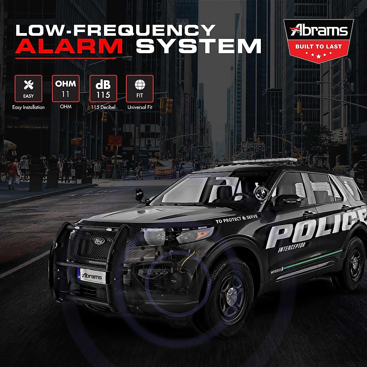 Abrams Tornado Low Frequency Siren Intersection Clearing System (add-on to any 100-200 watt siren system) SWAT Fire Truck EMS ATV POV Police Car Siren Speaker System Powerful Low Vibration Tone