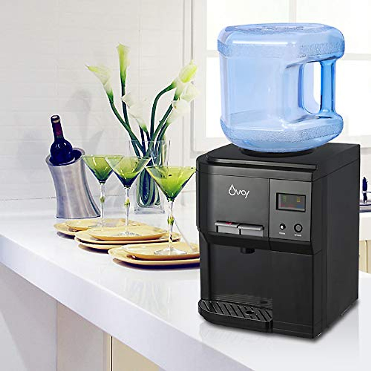Amay Countertop Hot and Cold Water Cooler Dispenser, 3 to 5 Gallons, Child Safety Lock, with Energy Saving Switch