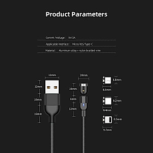 BoxWave Cable Compatible with Honor Magic - MagnetoSnap AllCharge Cable, Magnet Charging Cable USB Type-C Micro USB for Honor Magic - Jet Black