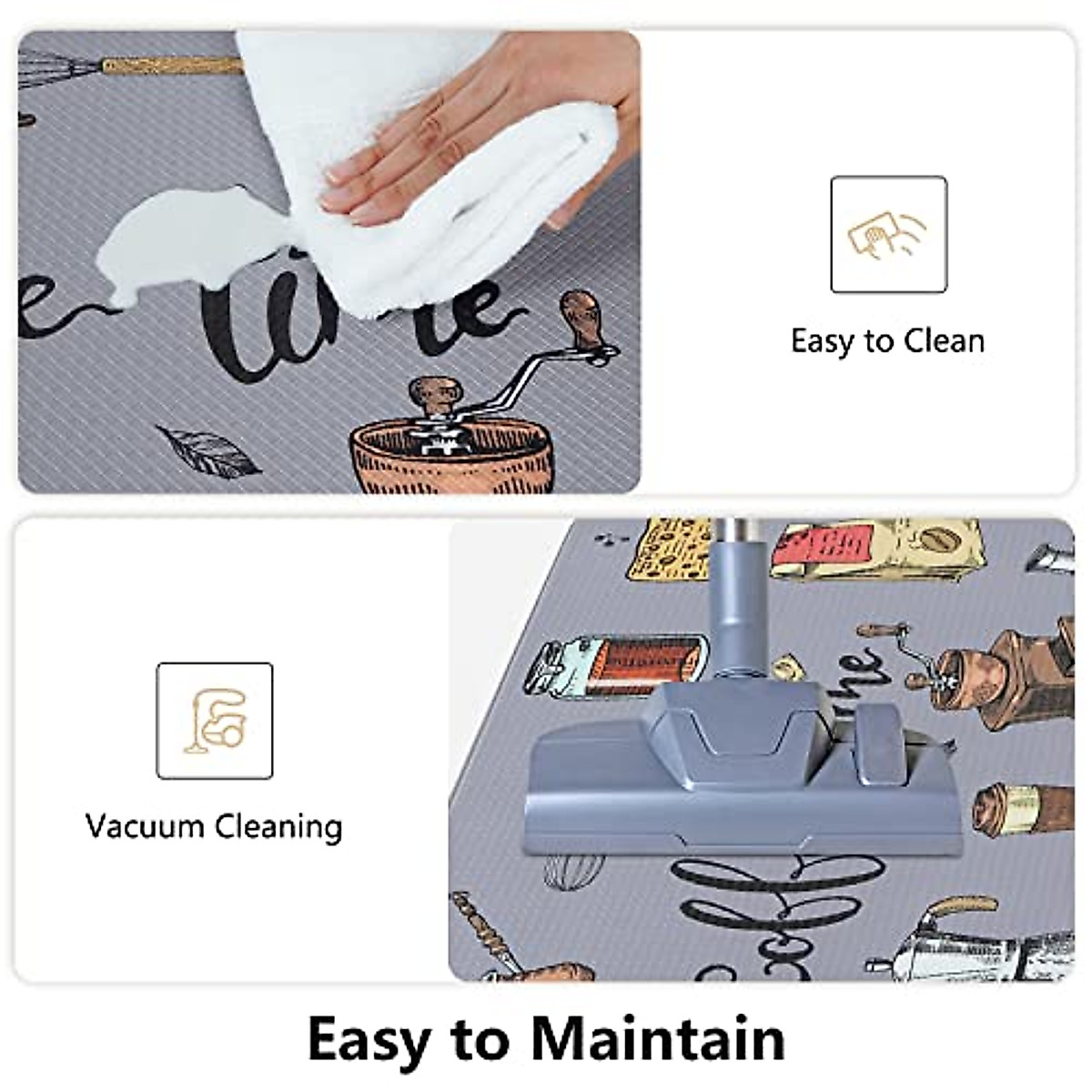 Alishomtll 2 PCS Kitchen Rugs and Mats,Cushioned Anti-Fatigue Kitchen Rugs, Waterproof Non-Slip Kitchen Mats, Washable Coffee Time Kitchen Mats for Floor Kitchen Laundry Office (17.3"x30"+17.3"x47")