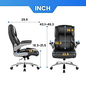 Big and Tall Office Chair 400lbs Ergonomic Computer Desk Chair with High Back, Adjustable Executive Office Chair with Flip-up Armrests, Pu Leather Swivel Task Chair for Home Office, Black