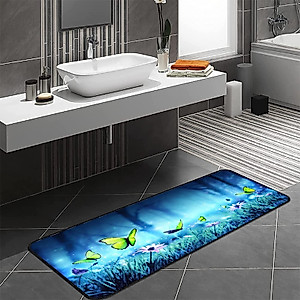 Fairy Butterflies in Mystic Forest Kitchen Rug Non-Slip Kitchen Mats Blue Bath Runner Doormats Area Mat Rugs Carpet for Home Decor 39" X 20"