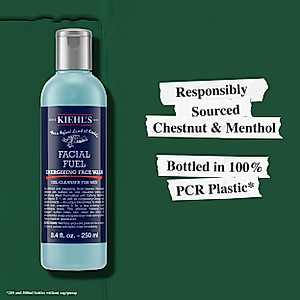 Kiehl's Facial Fuel Face Wash, Refreshing + Invigorating Men's Gel Cleanser, with Caffeine, Vitamin E and Menthol, Non-Drying Formula Moisturizes Skin, Great for Clogged Pores - 16.9 fl oz