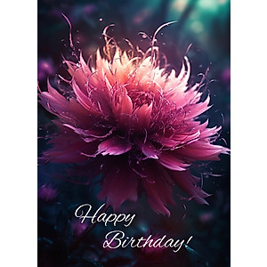 PIXILUV HAPPY BIRTHDAY Greeting card ~ Beautiful Mystical Pink Sparkling Flower ~ Birthday Wishes Greetings Vintage Large Card