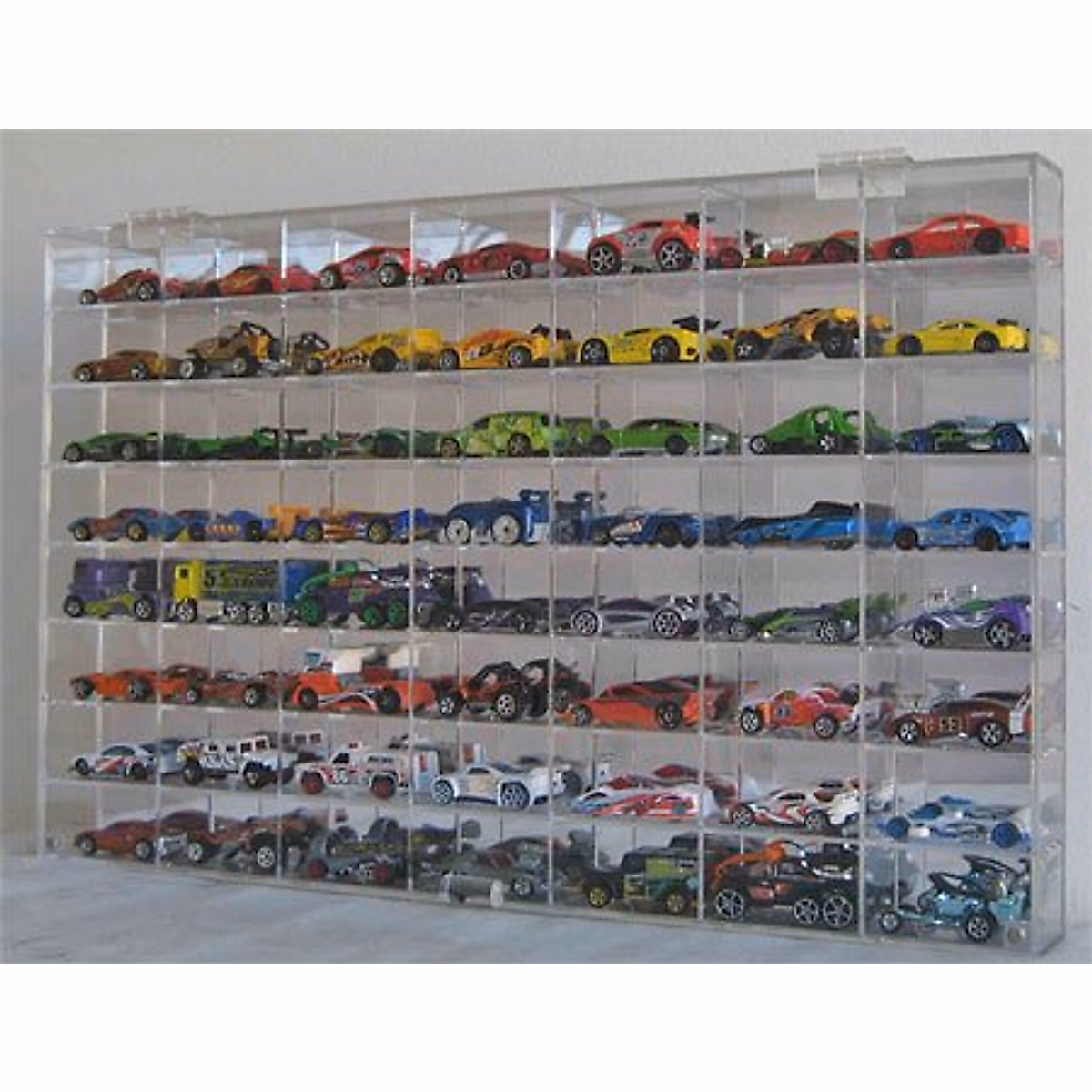 Hot 56 Compartment 1/64 Scale Toy Cars Wheels Matchbox Display Case Stand Wall Diecast Model Car Cabinet w/Door -AHW64-56