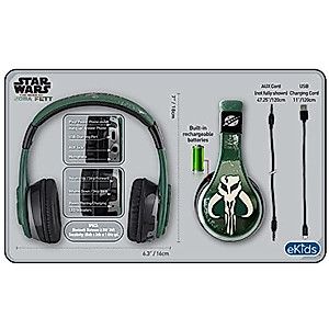 eKids Book of Boba Fett Bluetooth Headphones, Wireless Headphones with Microphone Includes Aux Cord, Kids Headphones for School, Home, or Travel