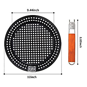 MEHE Grill Skillet, Pizza Grill Pan (12") Non-Stick Perfect for Fry Chapati,Cooking Vegetables and Seafood,Grill Topper with Removable Heat Resistant Handle (12)