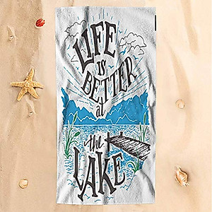 HOSNYE Lake House Sign Hand Towel for Bathroom Life is Better at The Lake Lakeside Living Cabin Absorbent Soft Towels for Beach Kitchen Spa Gym Yoga Face Towel